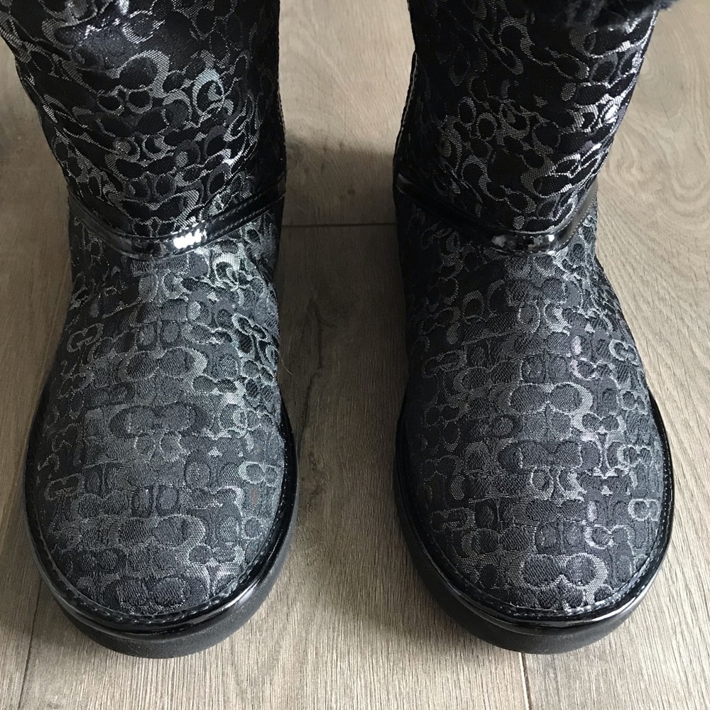 Coach Metallic Signature C Boots Black Silver 8b - Gem
